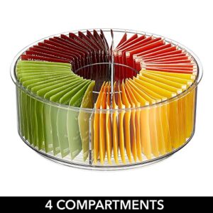 mDesign Lazy Susan Turntable Divided Plastic Spinner for Kitchen Pantry, Fridge, Cupboard, or Counter Organizing, Fully Rotating Organizer for Tea Bags, 9" Round - Lumiere Collection - Clear