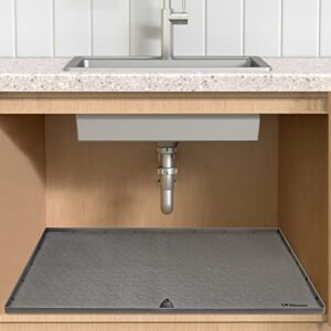 Under Sink Mats for Kitchen Waterproof - Thick 34" x 22" Under Sink Mat Silicone Under Sink Liner with Drain Hole，Under Sink Drip Tray for Kitchen Bathroom Cabinets (Grey)