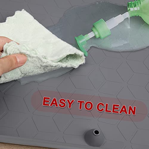 Under Sink Mats for Kitchen Waterproof - Thick 34" x 22" Under Sink Mat Silicone Under Sink Liner with Drain Hole，Under Sink Drip Tray for Kitchen Bathroom Cabinets (Grey)