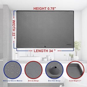 Under Sink Mats for Kitchen Waterproof - Thick 34" x 22" Under Sink Mat Silicone Under Sink Liner with Drain Hole，Under Sink Drip Tray for Kitchen Bathroom Cabinets (Grey)