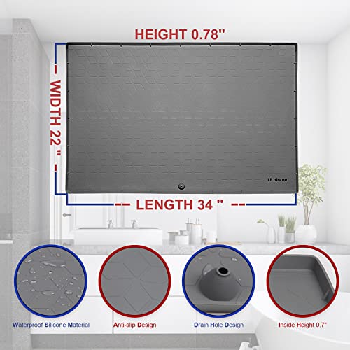 Under Sink Mats for Kitchen Waterproof - Thick 34" x 22" Under Sink Mat Silicone Under Sink Liner with Drain Hole，Under Sink Drip Tray for Kitchen Bathroom Cabinets (Grey)