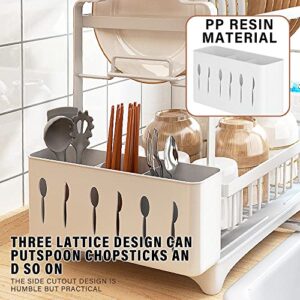 Alienustack Dish Drying Rack with Draining Plate, Dish Rack Cutlery Rack with Water Outlet, Stainless Steel Draining Rack for Kitchen Top - White