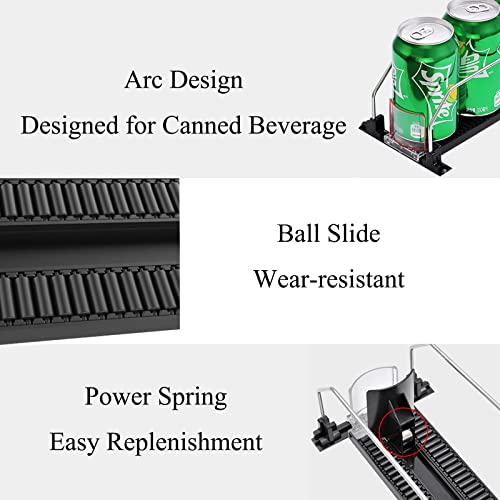 Soda Can Organizer for Refrigerator, Beverage Storage Dispenser with Spring Loaded Pusher Glide, Adjustable width 2.7~3.5in Fridge Drink Water Bottle Holder Display Rack for Kitchen, Pantry, Depth 16"