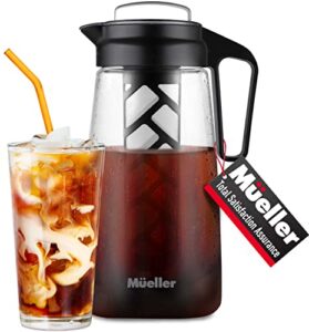 mueller cold brew coffee maker, 2-quart heavy-duty tritan pitcher, iced coffee maker and tea brewer with easy to clean reusable mesh filter