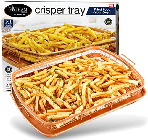 Gotham Steel Air Fryer Tray, Air Fry Basket for Oven, 2 Piece Nonstick Copper Crisper Tray, Air Fry for Convection Oven, Also Great for Baking & Crispy Foods, Dishwasher Safe – XXL 16.5” x 12.5”