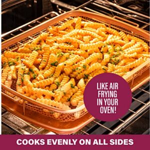 Gotham Steel Air Fryer Tray, Air Fry Basket for Oven, 2 Piece Nonstick Copper Crisper Tray, Air Fry for Convection Oven, Also Great for Baking & Crispy Foods, Dishwasher Safe – XXL 16.5” x 12.5”