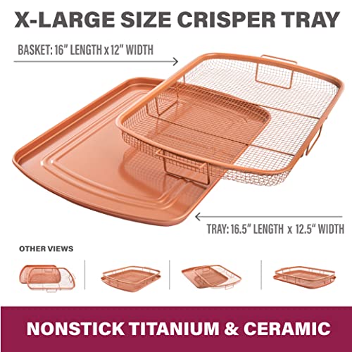 Gotham Steel Air Fryer Tray, Air Fry Basket for Oven, 2 Piece Nonstick Copper Crisper Tray, Air Fry for Convection Oven, Also Great for Baking & Crispy Foods, Dishwasher Safe – XXL 16.5” x 12.5”