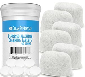 cleanespresso espresso machine cleaning tablets and filters for breville espresso machines (40 tablets + 6 filters) – 2 gram cleaning tablets & replacement water filter – espresso cleaner accessories