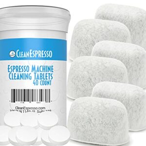 CleanEspresso Espresso Machine Cleaning Tablets and Filters For Breville Espresso Machines (40 Tablets + 6 Filters) - 2 Gram Cleaning Tablets & Replacement Water Filter - Espresso Cleaner Accessories