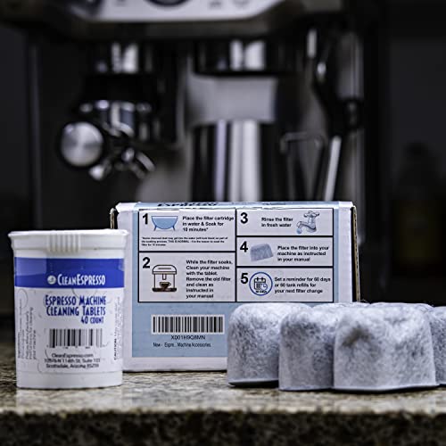 CleanEspresso Espresso Machine Cleaning Tablets and Filters For Breville Espresso Machines (40 Tablets + 6 Filters) - 2 Gram Cleaning Tablets & Replacement Water Filter - Espresso Cleaner Accessories