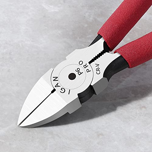 IGAN-P6 Wire Flush Cutters, 6-inch Ultra Sharp & Powerful Side Cutter Clippers with Longer Flush Cutting Edge, Ideal Wire Snips for Crafting, Floral, Electrical & Any Clean Cut Needs