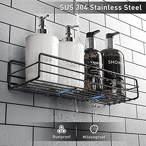 Moforoco 3-Pack Shower Caddy Basket Shelf with Soap Holder, No Drilling Traceless Adhesive Shower Wall Shelves, Rustproof Black Bathroom Shower Storage Organizer…