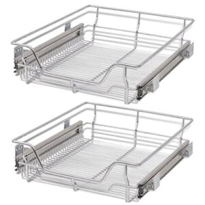 festnight pack of 2 pull-out wire storage baskets rack sliding steel cabinet slides under shelves sliding organizer for kitchen pantry bathroom cupboard suitable for 19.7″ wide