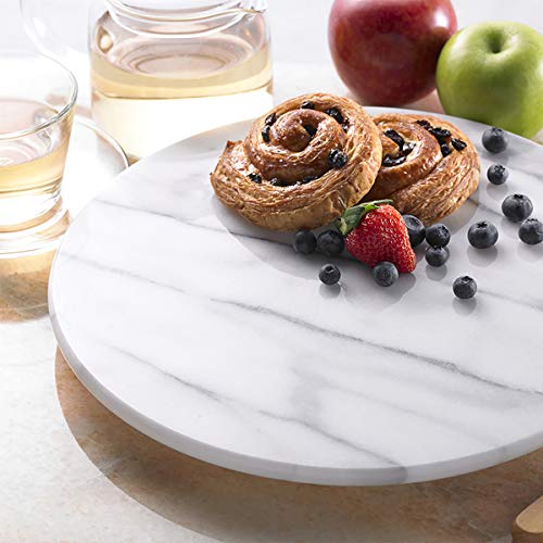 Creative Home Natural Marble Lazy Susan Turntable Rotating Serving Plate Organizer for Kitchen Pantry Countertop, 12" Diameter, Off-White (Color May Vary)