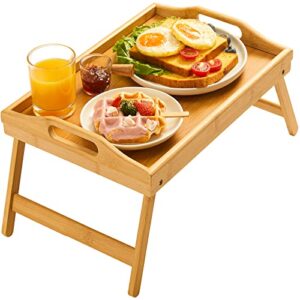 bamboo bed tray table with foldable legs, breakfast tray for sofa, bed, eating, working, used as laptop desk snack tray by pipishell