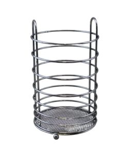 dependable kitchen cutlery holder utensil caddy mesh bottom silver chrome finish (silver)