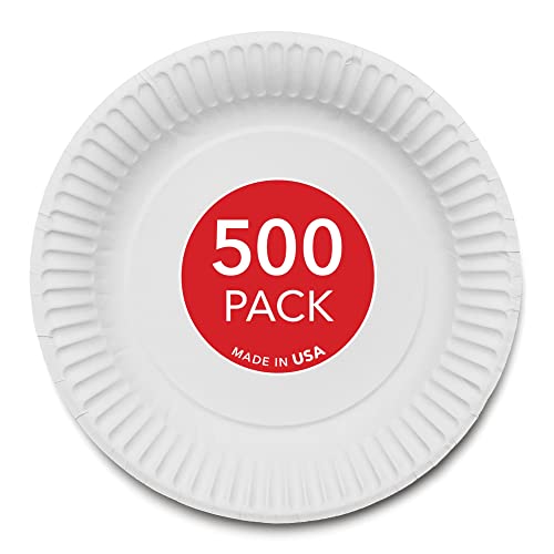 Stock Your Home 9-Inch Paper Plates Uncoated, Everyday Disposable Plates 9" Paper Plate Bulk, White, 500 Count