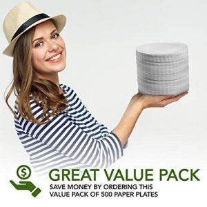 Stock Your Home 9-Inch Paper Plates Uncoated, Everyday Disposable Plates 9" Paper Plate Bulk, White, 500 Count