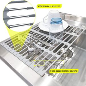 Upgraded Roll Up Dish Drying Rack (17.4''x13''),Multipurpose Over the Sink Dish Drying Rack Kitchen Dish Drainer,Silicone Wrapped Solid Stainless Steel Foldable Sink Rack,Kitchen Sink Accessories