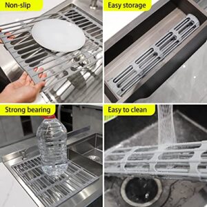 Upgraded Roll Up Dish Drying Rack (17.4''x13''),Multipurpose Over the Sink Dish Drying Rack Kitchen Dish Drainer,Silicone Wrapped Solid Stainless Steel Foldable Sink Rack,Kitchen Sink Accessories