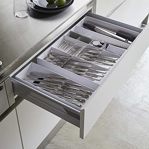 Yamazaki Home Expandable Cutlery Kitchen Angled Utensils Storage Silverware Organizer Compact Drawer Insert Tray | Plastic, One Size, White