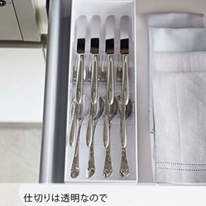 Yamazaki Home Expandable Cutlery Kitchen Angled Utensils Storage Silverware Organizer Compact Drawer Insert Tray | Plastic, One Size, White