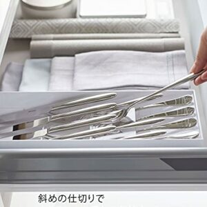 Yamazaki Home Expandable Cutlery Kitchen Angled Utensils Storage Silverware Organizer Compact Drawer Insert Tray | Plastic, One Size, White