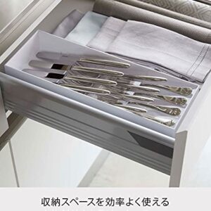 Yamazaki Home Expandable Cutlery Kitchen Angled Utensils Storage Silverware Organizer Compact Drawer Insert Tray | Plastic, One Size, White