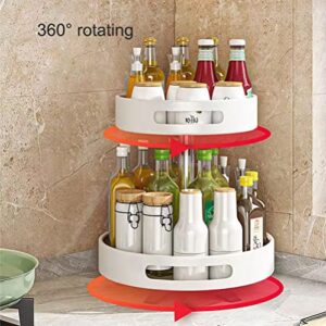 BULTIWEUD 2 Tier Lazy Susan Turntable Spice Rack Organizer Food Storage Container for Kitchen Cabinet, Spinning Organizer for Spices,Condiments,White