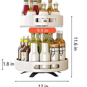 BULTIWEUD 2 Tier Lazy Susan Turntable Spice Rack Organizer Food Storage Container for Kitchen Cabinet, Spinning Organizer for Spices,Condiments,White