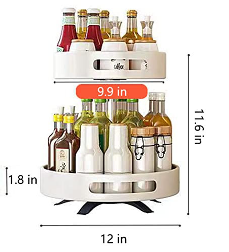 BULTIWEUD 2 Tier Lazy Susan Turntable Spice Rack Organizer Food Storage Container for Kitchen Cabinet, Spinning Organizer for Spices,Condiments,White