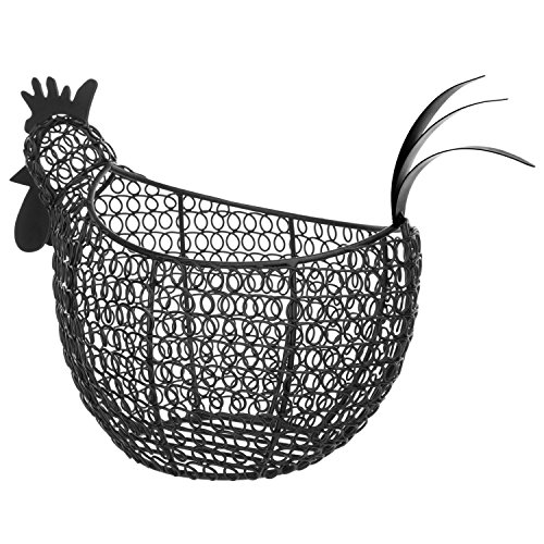 MyGift Aesthetic Black Metal Wire Chicken-Shaped Egg Storage Basket