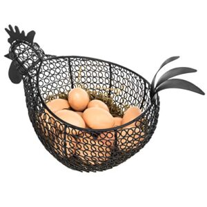 MyGift Aesthetic Black Metal Wire Chicken-Shaped Egg Storage Basket