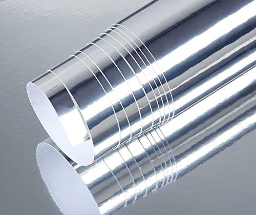 Simplemuji 15inch by 79inch Self-Adhesive Reflective Chrome Silver Vinyl Wrap Sticker Decal Film Sheet