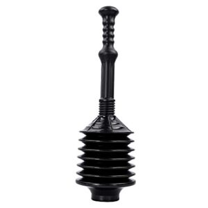 js jackson supplies professional bellows accordion toilet plunger, high pressure thrust plunge removes heavy duty clogs from clogged bathroom toilets, all purpose power plungers for bathrooms, black