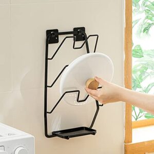 Poeland 3 Section Wall Mounted Pot Lid Holder, Door Mounted Pot Cover Rack, Pot Lids Storage Organizer for Kitchen Cabinet