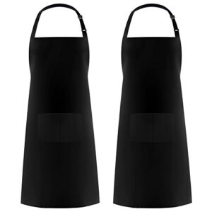 syntus 2 pack adjustable bib apron waterdrop resistant with 2 pockets cooking kitchen aprons for women men chef, black