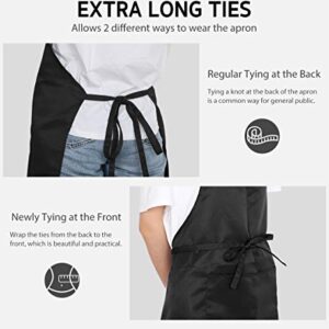 Syntus 2 Pack Adjustable Bib Apron Waterdrop Resistant with 2 Pockets Cooking Kitchen Aprons for Women Men Chef, Black