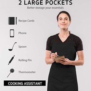 Syntus 2 Pack Adjustable Bib Apron Waterdrop Resistant with 2 Pockets Cooking Kitchen Aprons for Women Men Chef, Black