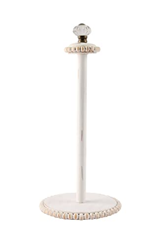 Mud Pie Doorknob Wood Beaded Paper Towel Holder, White, 15"