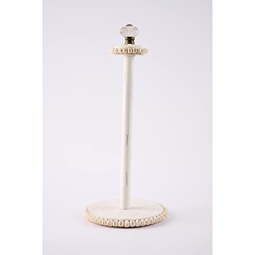 Mud Pie Doorknob Wood Beaded Paper Towel Holder, White, 15"