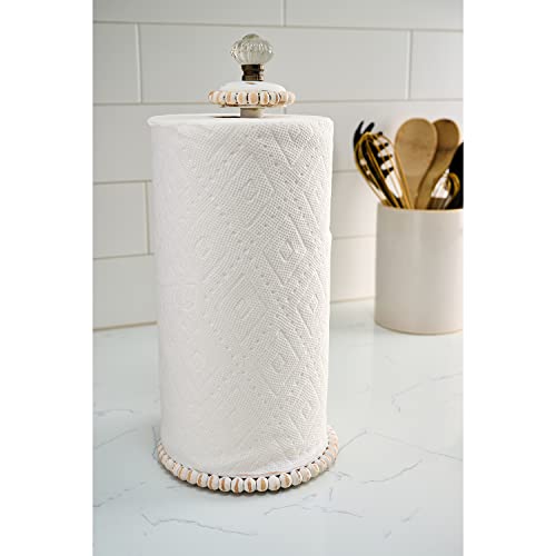 Mud Pie Doorknob Wood Beaded Paper Towel Holder, White, 15"