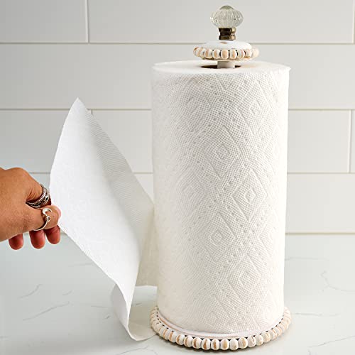 Mud Pie Doorknob Wood Beaded Paper Towel Holder, White, 15"