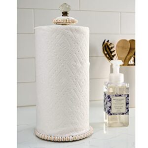 Mud Pie Doorknob Wood Beaded Paper Towel Holder, White, 15"