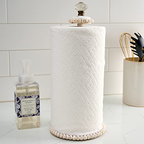 Mud Pie Doorknob Wood Beaded Paper Towel Holder, White, 15"