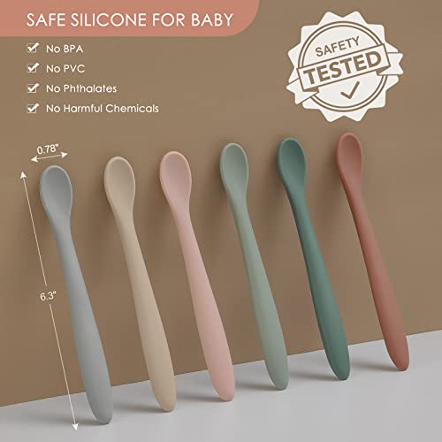 6-Piece Silicone Baby Feeding Spoons, First Stage Baby Infant Spoons, Soft-Tip Easy on Gums I Baby Training Spoon Self Feeding | Baby Utensils Feeding Supplies, Dishwasher & Boil-proof