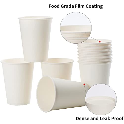 RACETOP Disposable Paper Coffee Cups 12 oz [100 Pack],12 oz White Hot Coffee Paper Cups, Thickened Paper Style