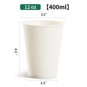 RACETOP Disposable Paper Coffee Cups 12 oz [100 Pack],12 oz White Hot Coffee Paper Cups, Thickened Paper Style