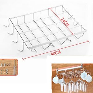 Coffee Mug Holder & Adjustable Wine Glasses Rack Under Cabinet Stemware Rack ，304 Stainless Steel Stemware Rack， Nail Free Wine Glass Holder Glasses Storage Hanger Organizer for Bar Kitchen