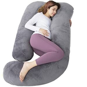 amcaton 60 inch pregnancy pillow for sleeping, extra large u shaped body pillow, maternity pillow for pregnant women with velvet cover (dark grey)